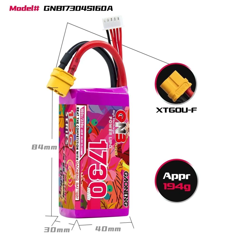 GAONENG GNB 4S/6S 1730mAh 14.8V/22.2V 160C With XT60 Connector Аксессуары для игрушечных машинок