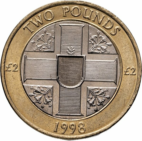 Гернси 2 фунта pounds 1998, Биметалл, в сохранности AU-UNC