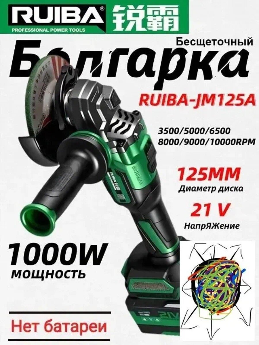 Угловая шлифовальная машина RB JM-125A/ 125 мм /1000 Вт /125 ушм бесщеточная, диск в комплекте