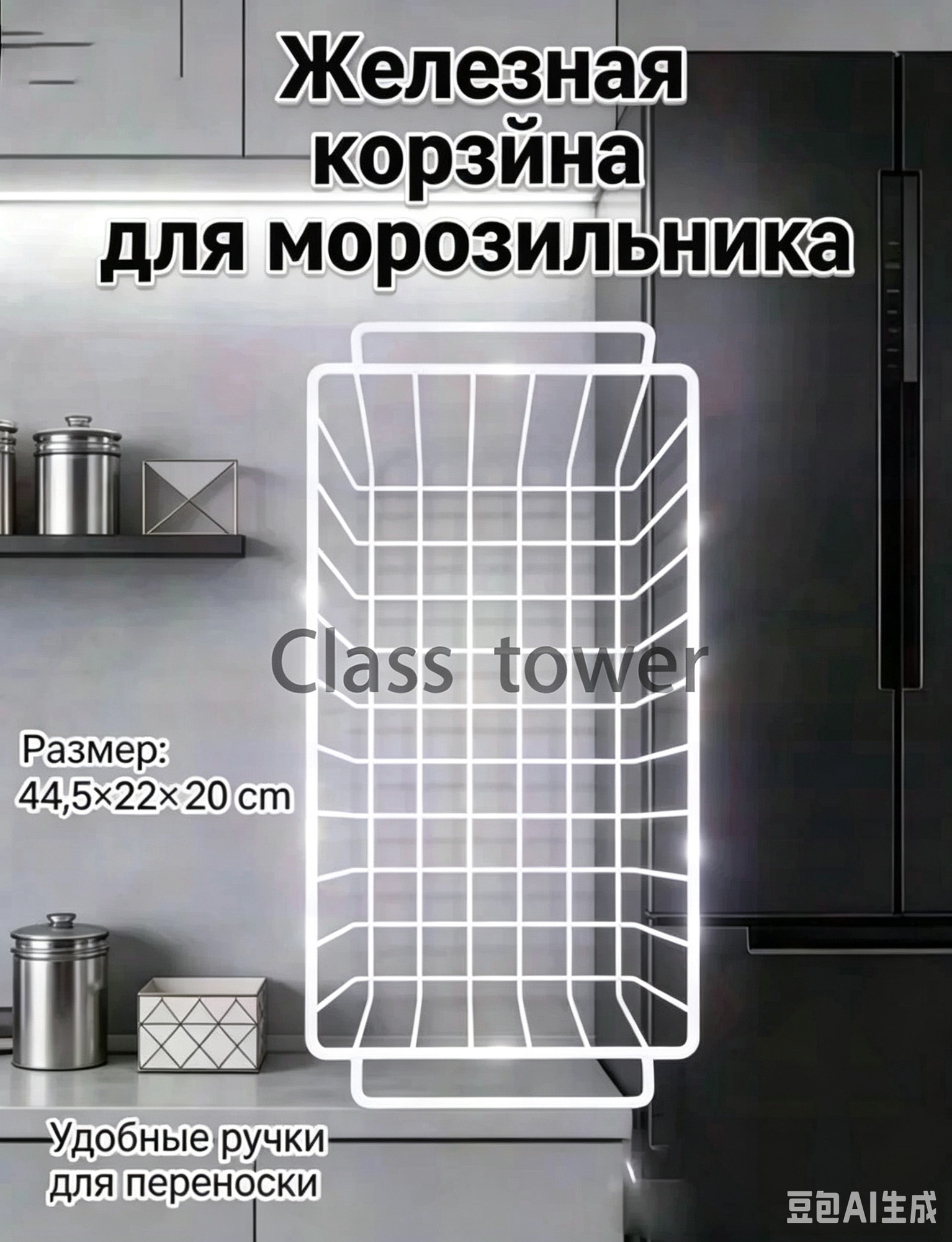 Металлическая корзина-сетка в морозильный ларь 44.5х22х20 см, универсальный ящик для заморозки