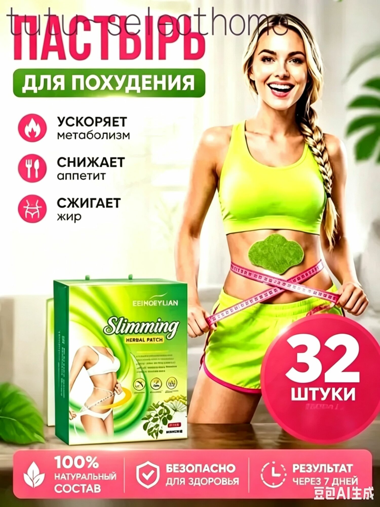Для похудения пластырь , Антицеллюлитные мощные патчи на живот на руки, на ноги, на ягодицы, на спину 8шт. , сред