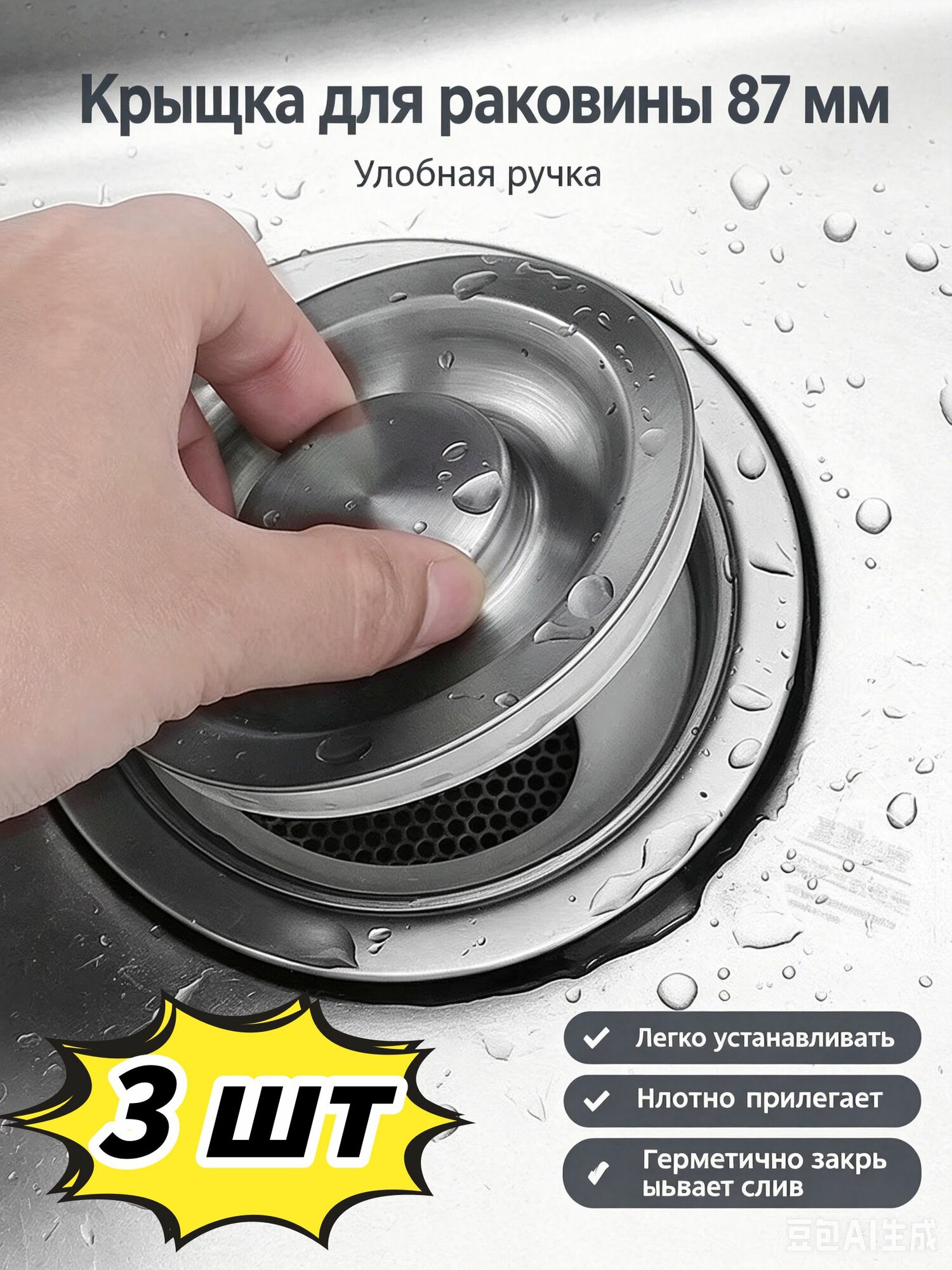 Сетка для раковины 8.7 3 шт серебристый, Артикул: 5236272421