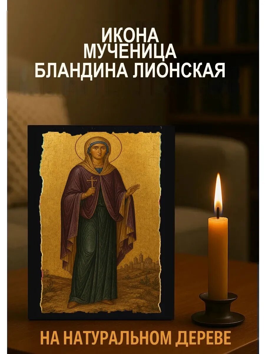 Икона Мученица Бландина Лионская, на дереве, 15×18 см, освящённая