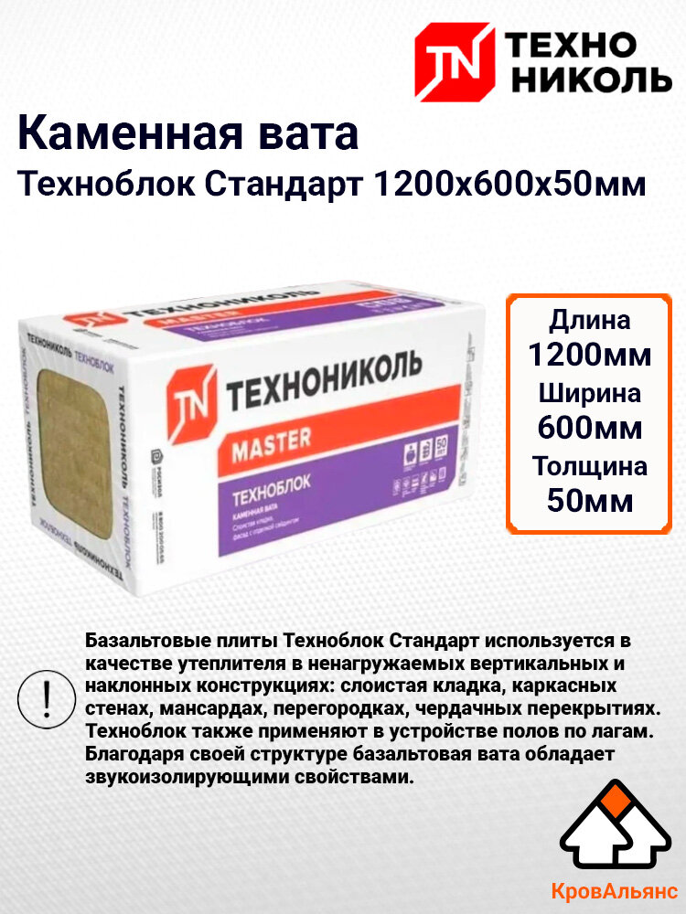 ТН техноблок стандарт 1200х600х50 мм (5,76 м2) 0,288 м3 Плиты минераловатные