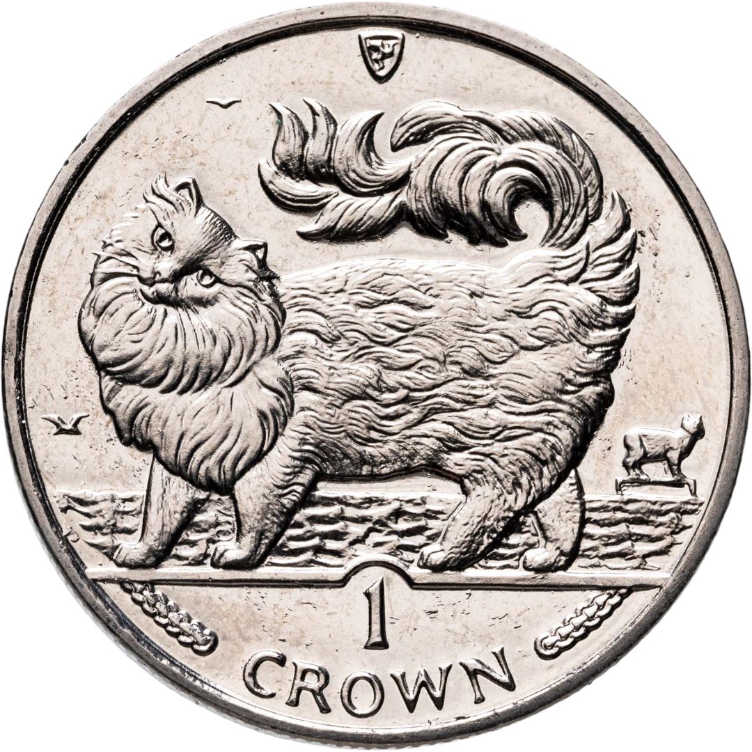 Остров Мэн 1 крона crown 1993 "Кошки - Мейн-кун", Мельхиор медь-никель, в сохранности BUNC