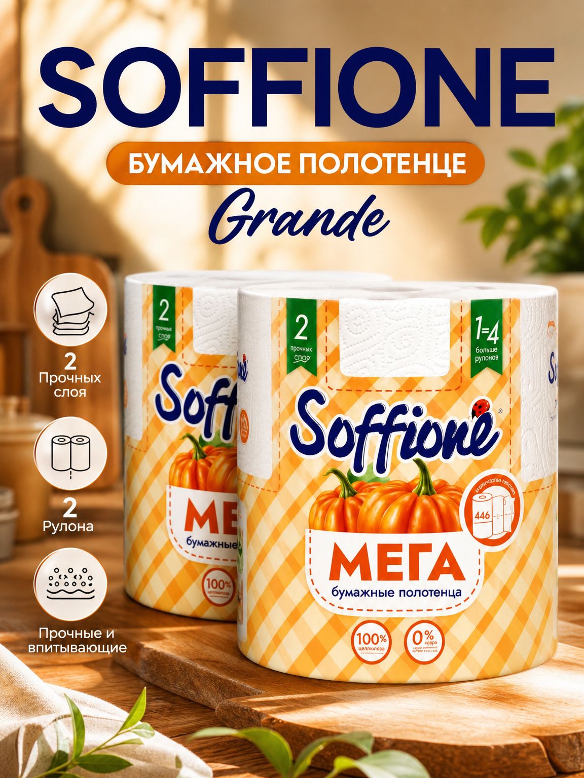 SOFFIONE Полотенце бумажное Grande, 2 слоя, 2 рулона