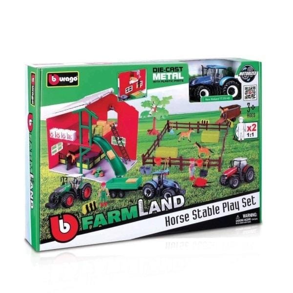 Игрушечная машинка Bburago Horse Stable Playset, трактор с загоном для лошадей для детей