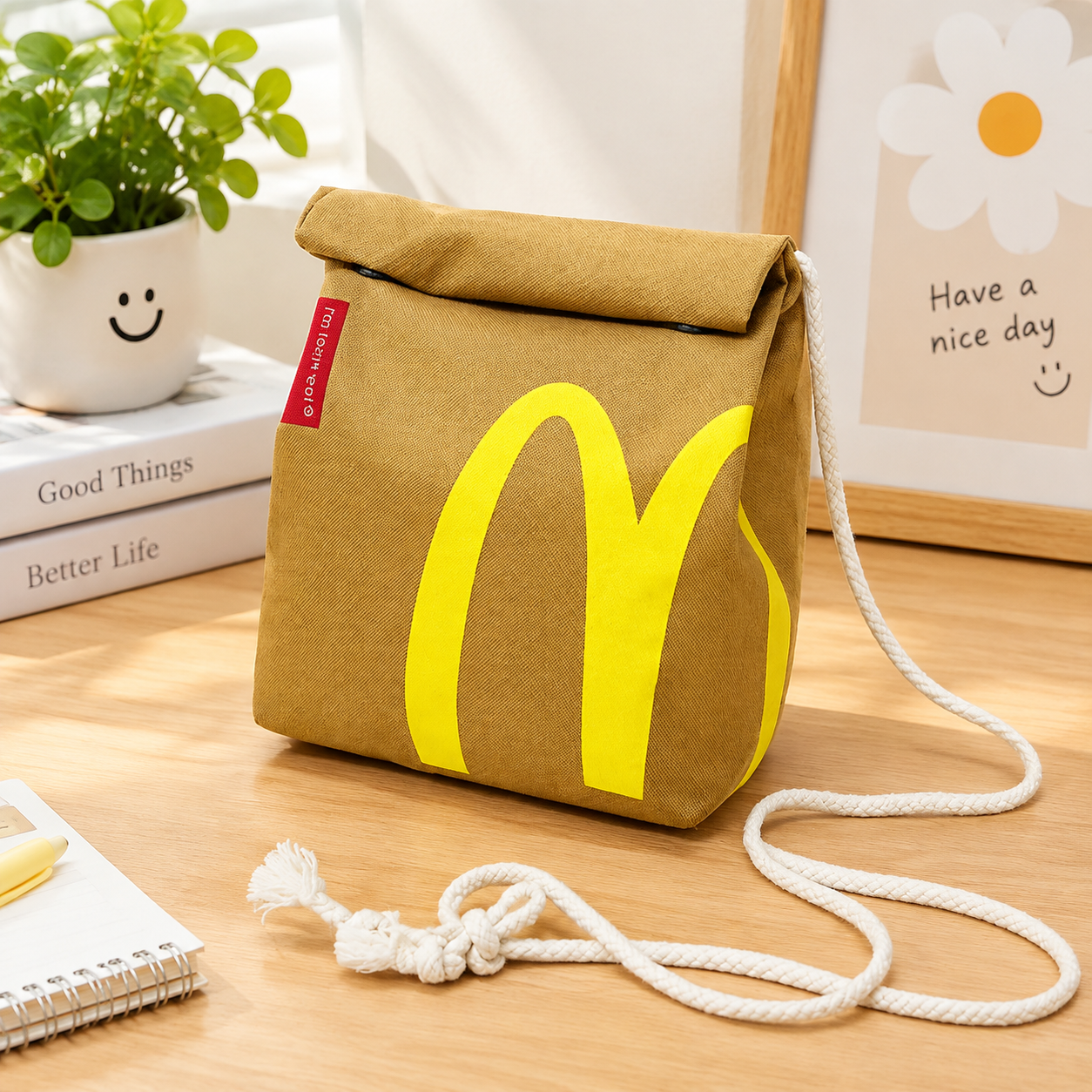 Рюкзак McDonald`s, школьный, унисекс, для средней и старшей школы, бежевый, нейлон (Объем: 13 л)