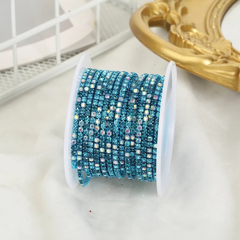 PEESOM хрустальная стразовая цепочка 2 мм, разноцветная SS6-10yards by roll, Blue Zircon Series