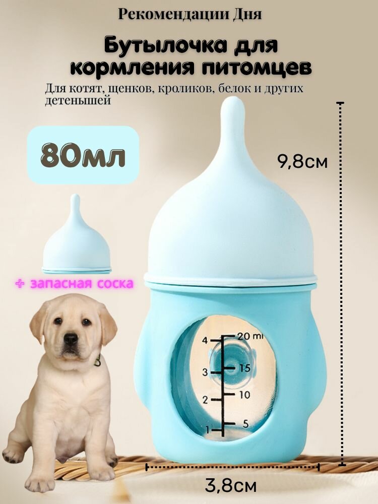 Антиаспирационная бутылочка большая 80 мл с запасной соской для щенков крупных пород