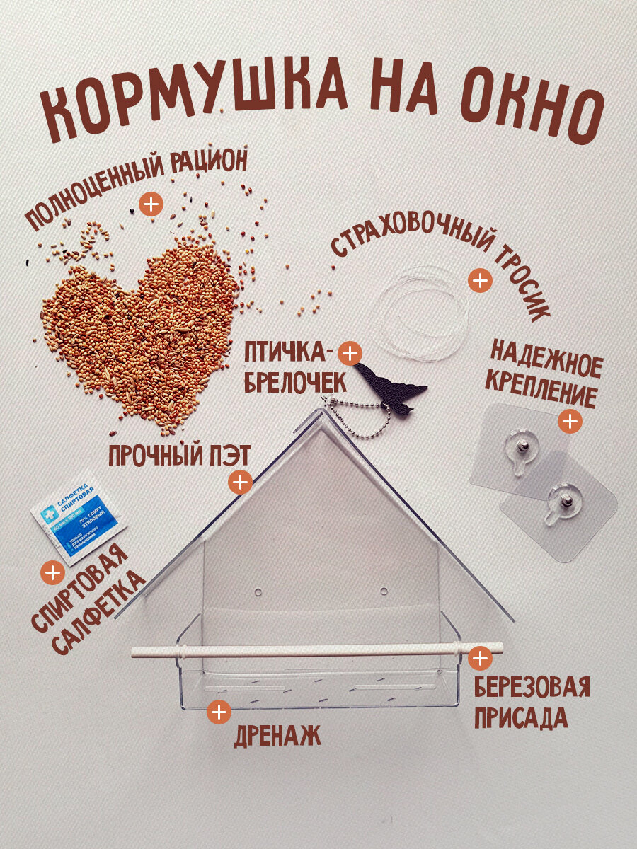 Кормушка прозрачная для птиц на окно