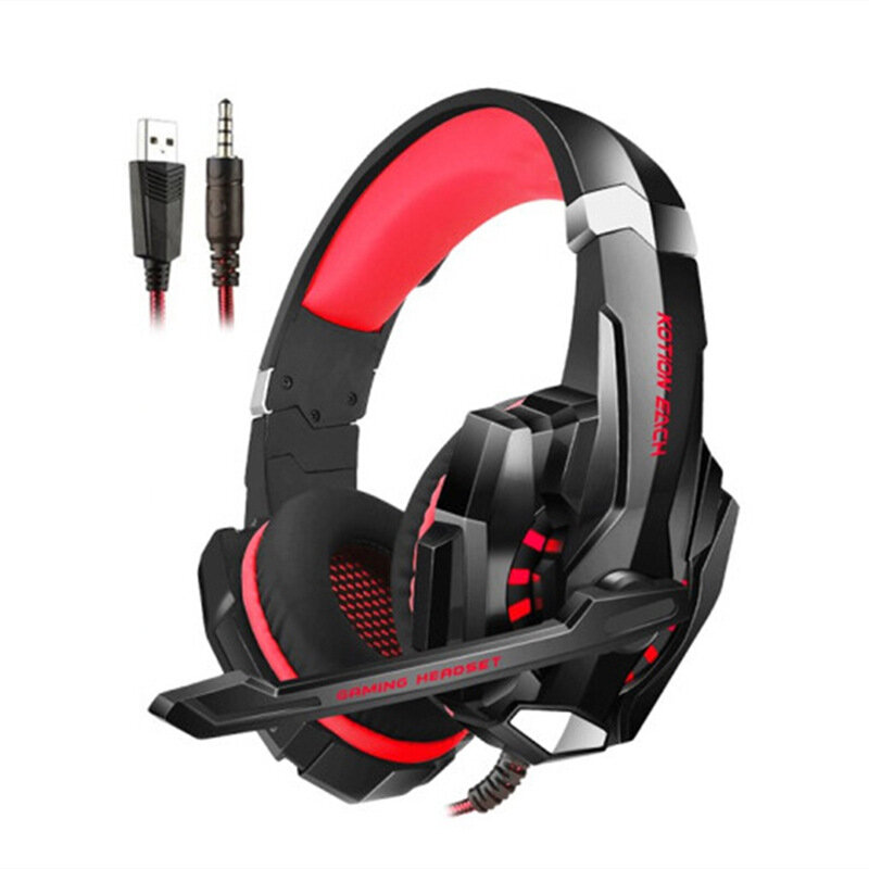 KOTION G9000 Проводная игровая гарнитура с подсветкой для PS5, черно-красная, одиночный разъем