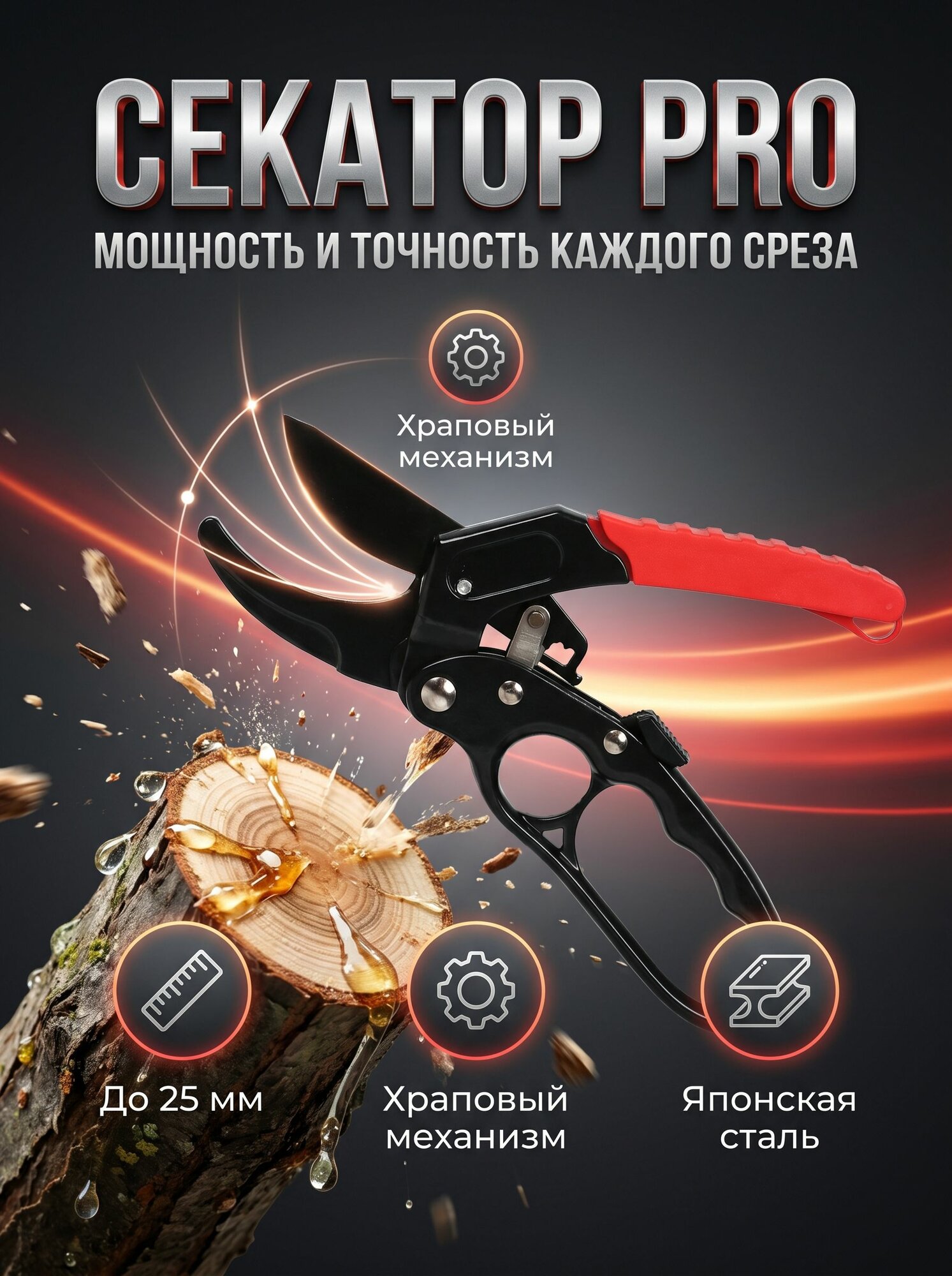 Секатор садовый профессиональный с храповым механизмом нескользящие ручки