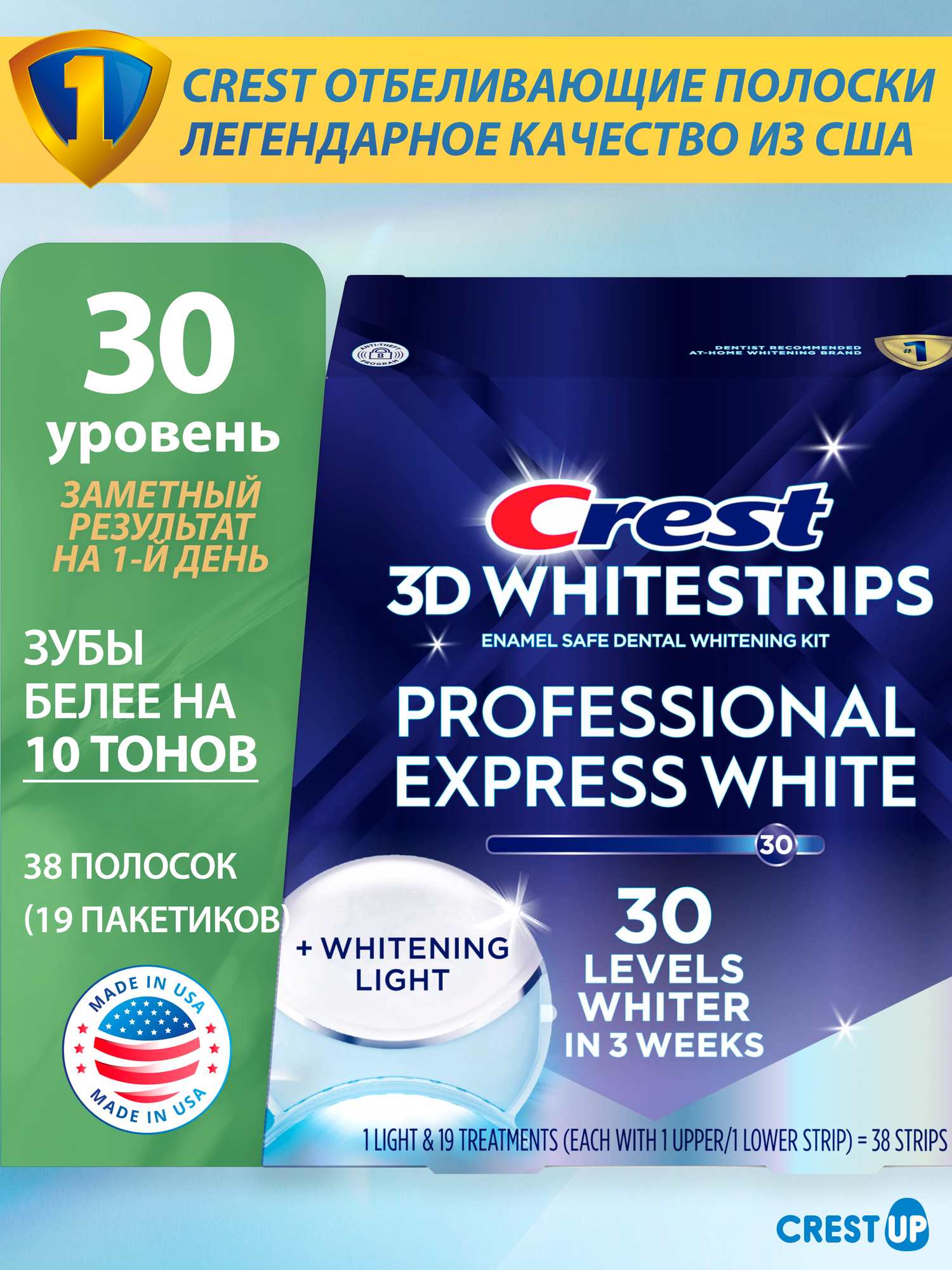 Отбеливающие полоски для зубов Crest 3D Whitestrips Professional Express White Light