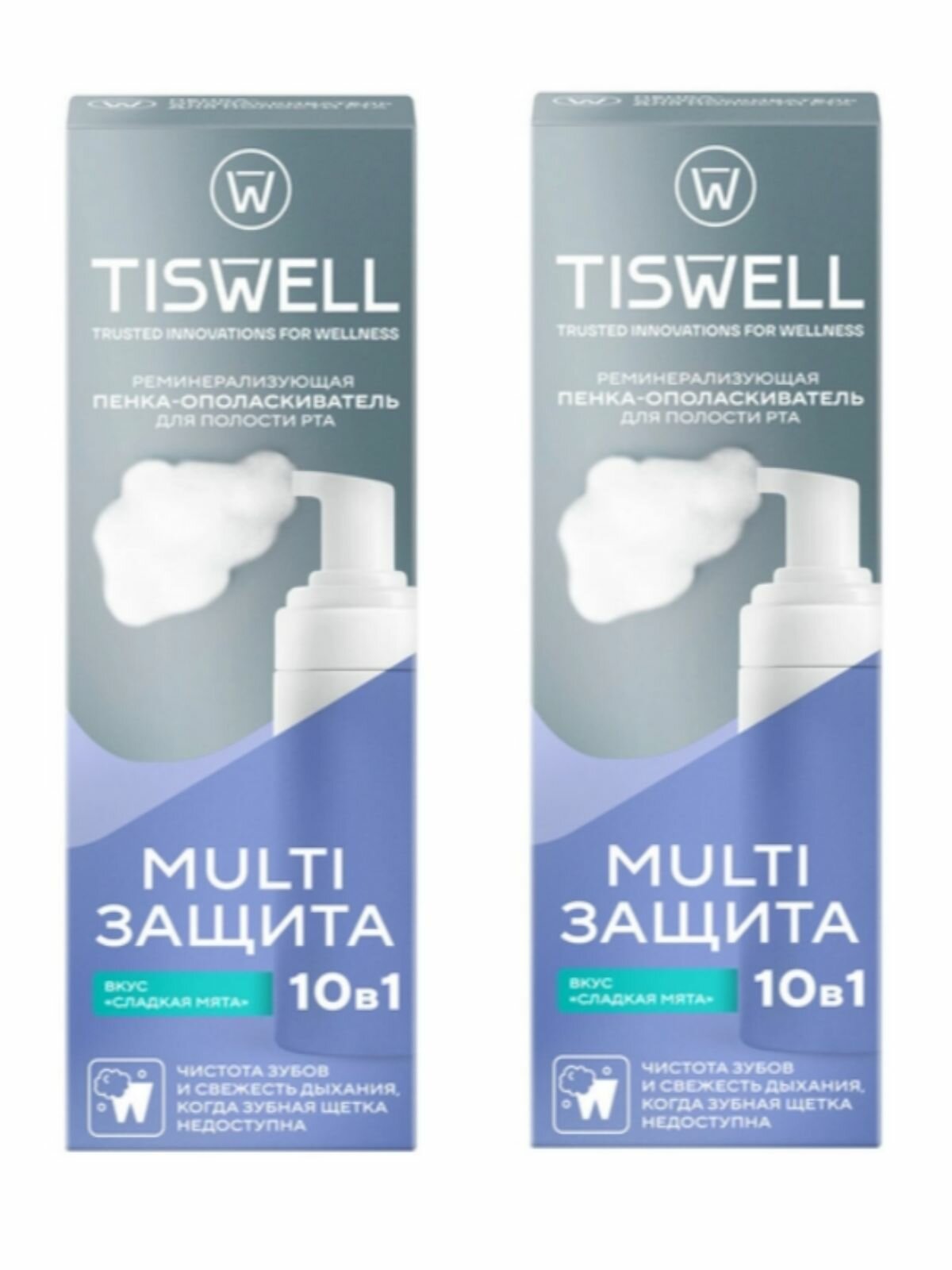 TISWELL Пенка-ополаскиватель для полости рта, очищающая, Сладкая мята 10в1, 50 мл, 2 шт