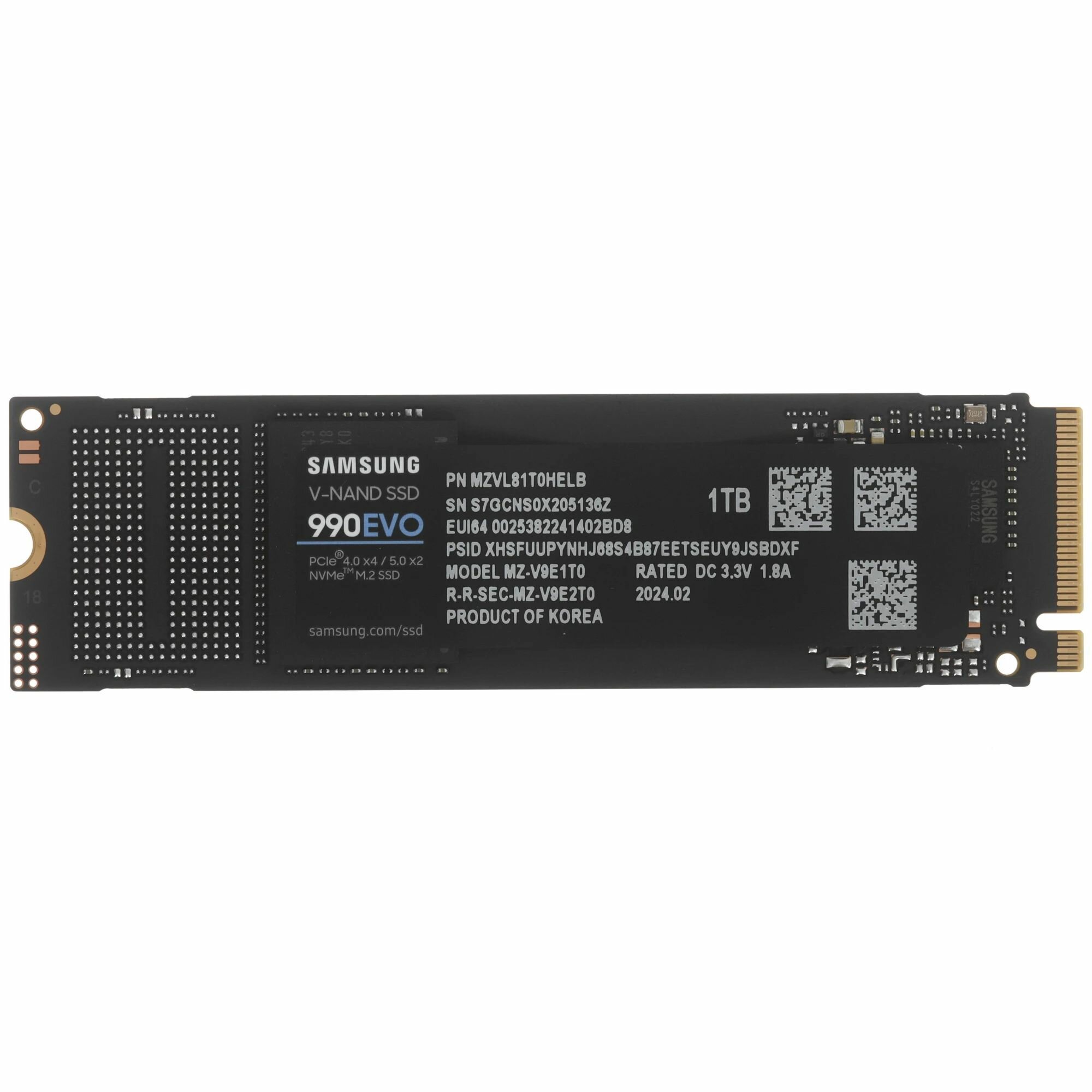 1 ТБ M.2 NVMe накопитель Samsung 990 EVO (MZ-V9E1T0BW) - PCI-E 4.0, чтение - 5000 МБ/с, запись - 4200 МБ/c, TBW - 600