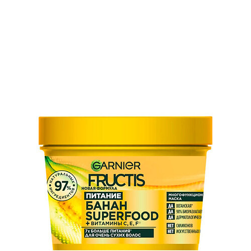 FRUCTIS Маска 3в1, Superfood Банан, для восстановления, питания и увлажнения очень сухих волос, 390 мл