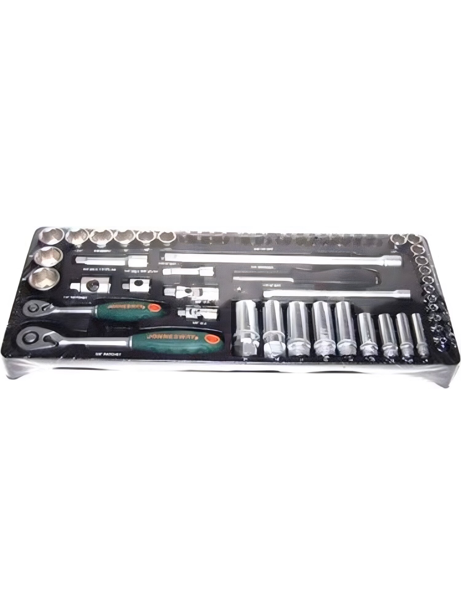 Набор торцевых головок стандартных и глубоких Jonnesway S04H3157SP 1/4 DR и 3/8 DR 4-24 мм, 57 предметов (ложемент)