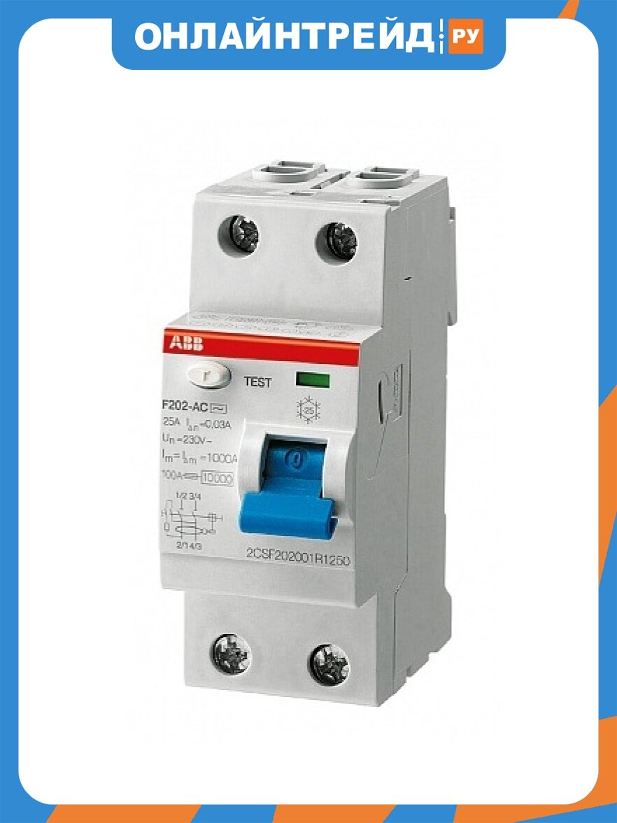 Устройство защитного отключения (УЗО) Abb F200 2P 40А 300мА тип AC 2CSF202001R3400