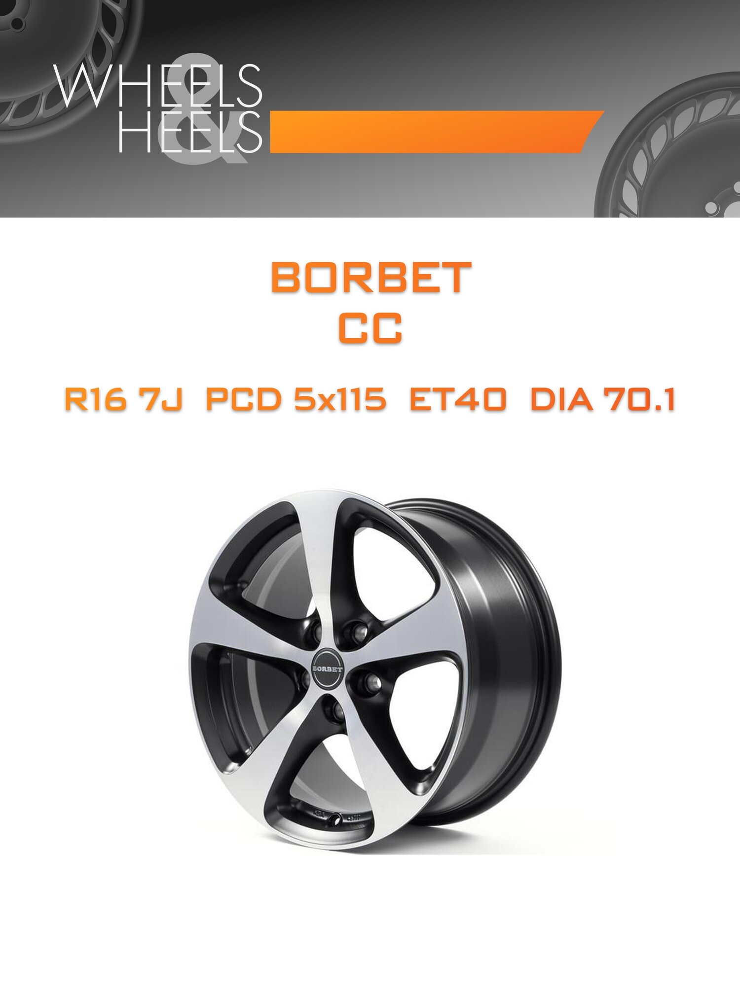 Диск автомобильный литой Borbet CC 16x7 5x115 et40 dia70.1 Чёрный матовый с полированной лицевой частью