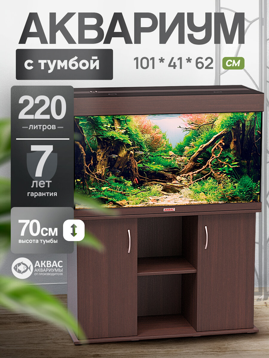 Аквариум 220 литров с тумбой крышкой и освещением (101х41х62 см) Аквас