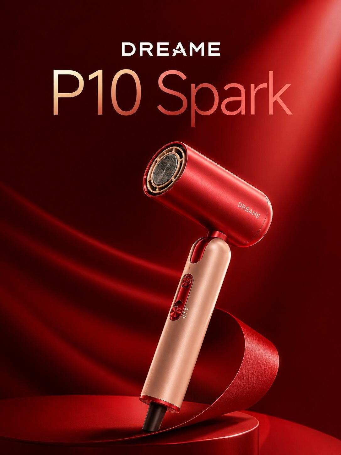 DREAME Pocket P10 Spark Складной высокоскоростной фен для волос 110000 об/мин 70 м/с с платиновыми отрицательными ионами и насадками для укладки, Искрящийся красный