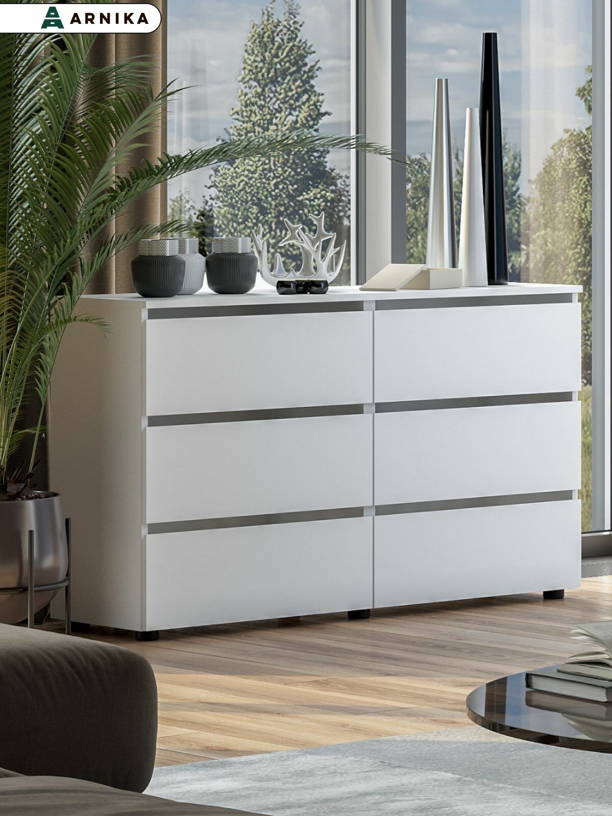 ARNIKA Комод широкий с ящиками "Токио", 120х37х74см, Белый