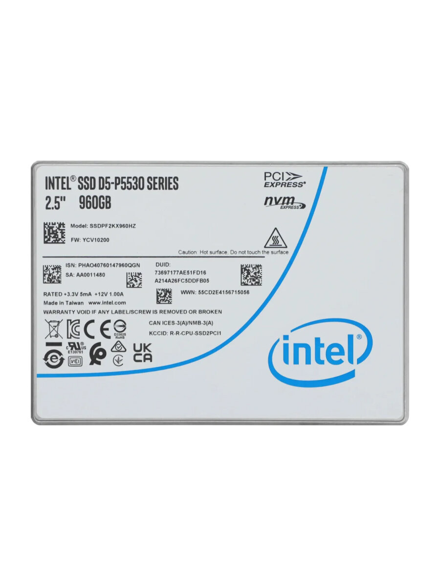 Накопитель SSD INTEL 960Gb D5-P5530 Series (U.2 2.5" 15mm, PCIe 4.0x4, NVMe, R/W 5500/1600Mb/s, 1700TBW, TLC) (SSDPF2KX960HZN1)