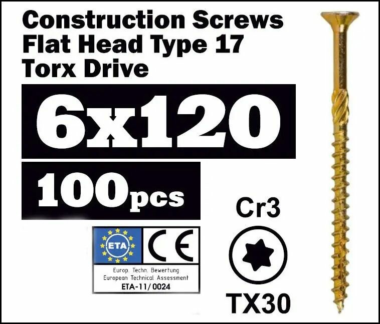6х120 потай, ( 100 шт) Конструкционный саморез по дереву, TX30, SM