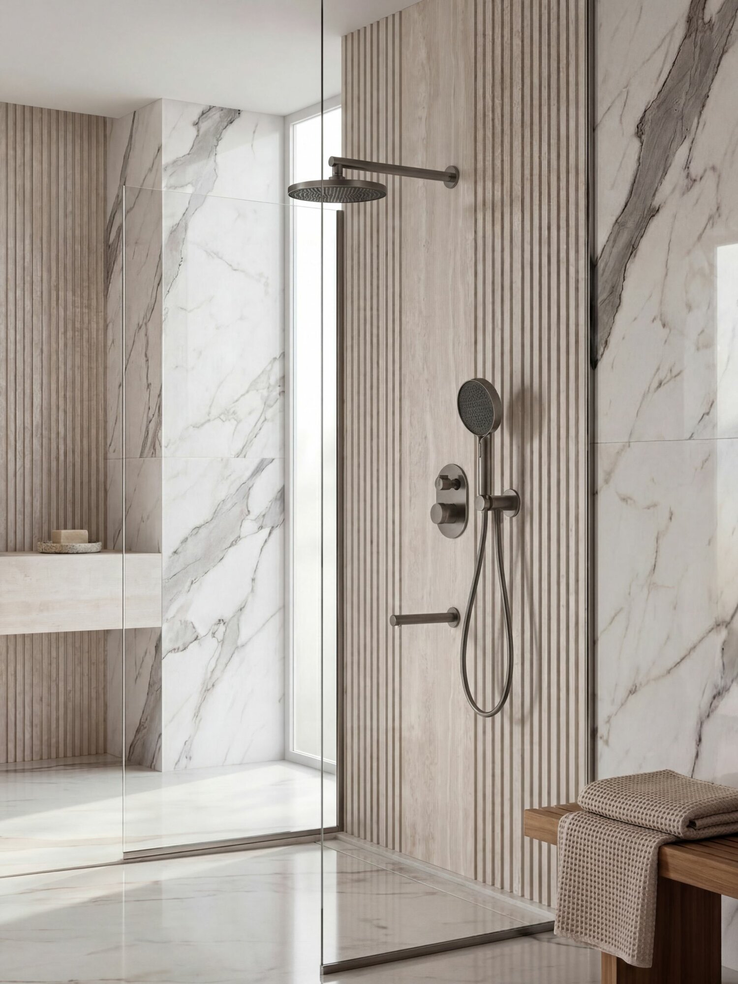 Душевая система с тропическим душем, изливом и лейкой ALTROBAGNO, оружейная сталь