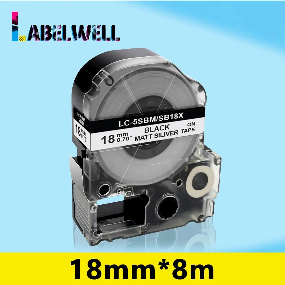 Лента Labelwell для принтеров Epson 12/18 мм Bk on Matt Silver, 6 мм