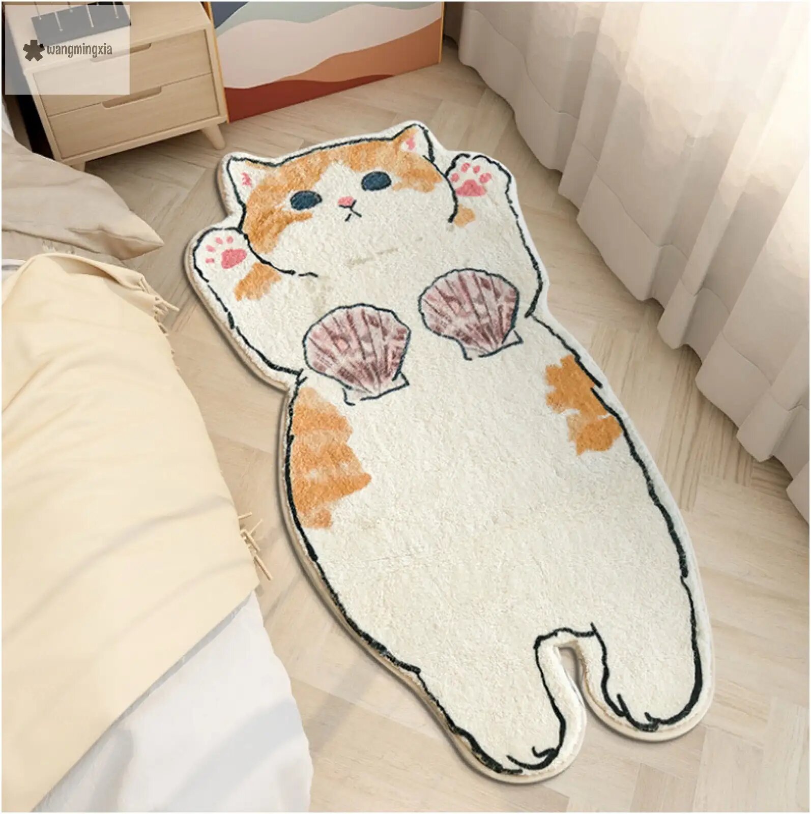 Коврик MyPads "Кошка и ракушки", текстиль, силикон, 120х60 см