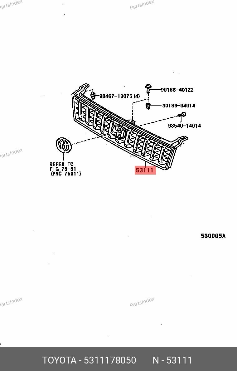 Решетка радиатора, TOYOTA 5311178050