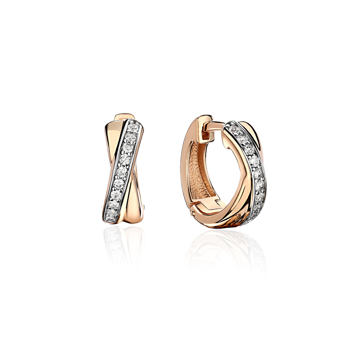 Серьги конго, красное золото, 585 проба, фианит