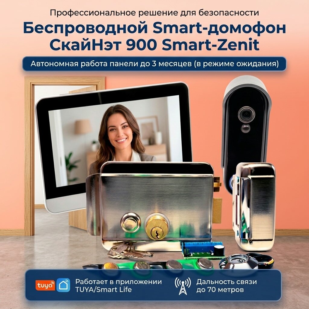 WiFi радиодомофон СкайНэт 900 Smart-Zenit с ключами и замком