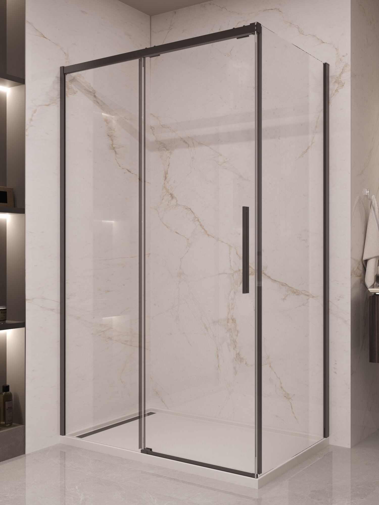 Душевой уголок Vincea Stella VSR-1ST9013CLB 130x90 см, профиль матовый черный, стекло прозрачное