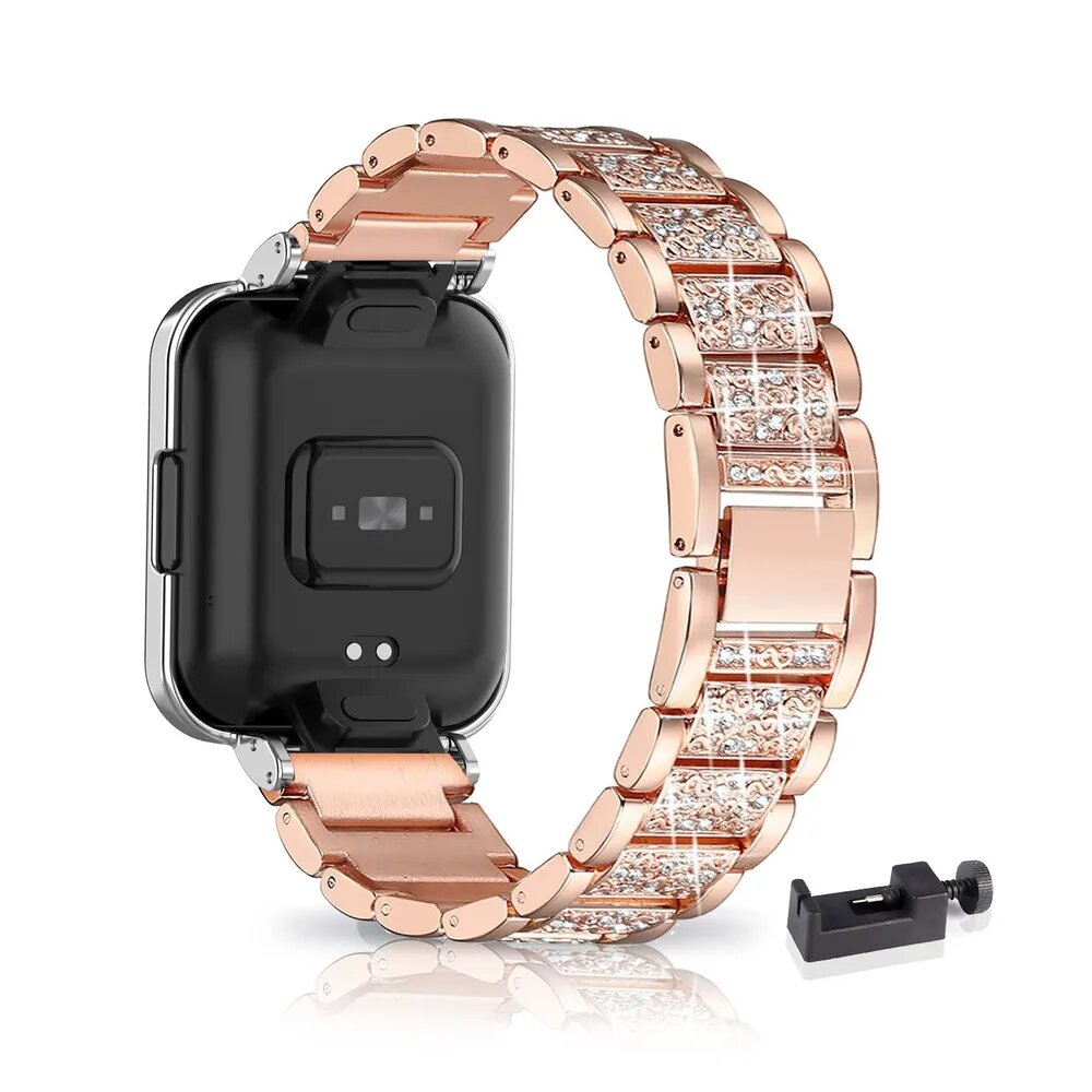 Металлический стразами Ремешок для Xiaomi Redmi Watch 2 Lite (NO For Mi Watch Lite), с складной застежкой из нержавеющей Браслет