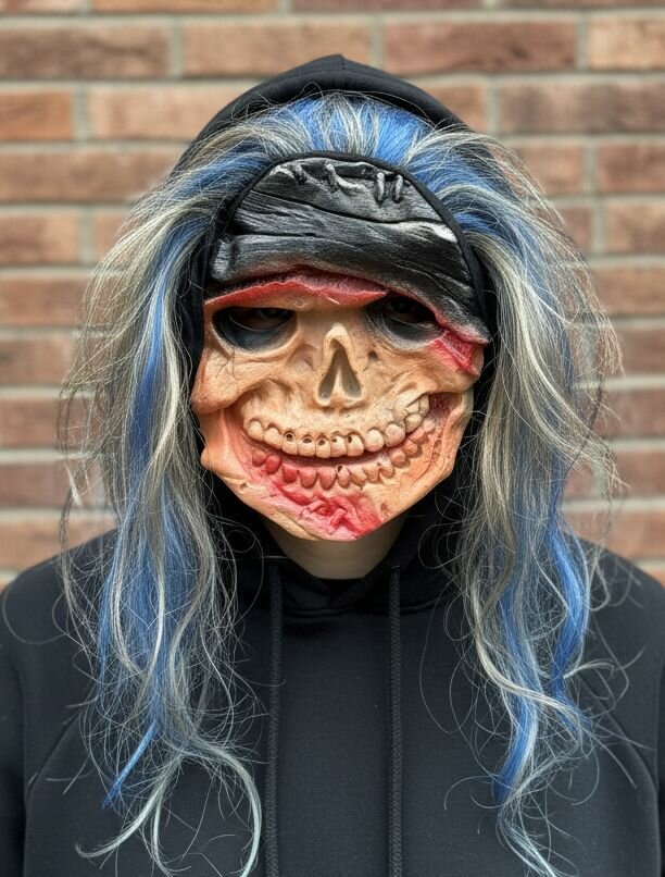 Детская Маска на Halloween, Череп Пират, синие волосы, латекс, 18х19см