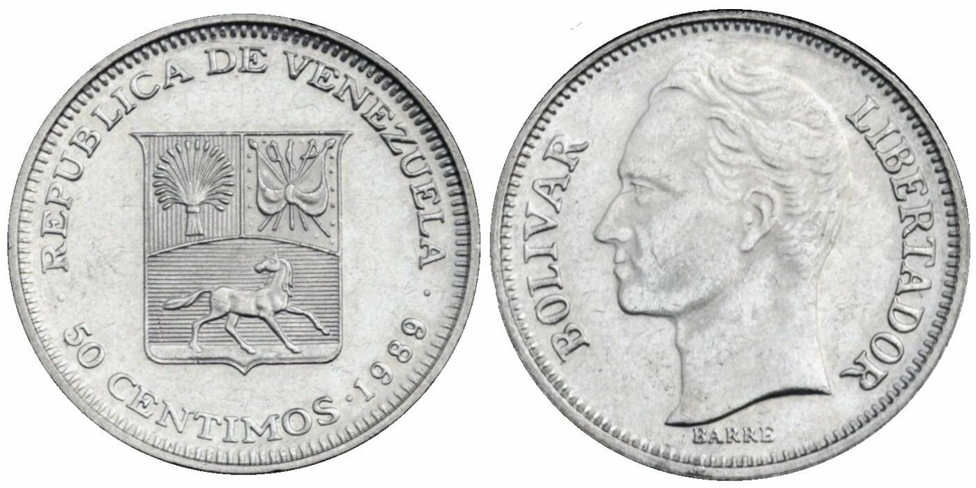 Венесуэла 50 сентимо, 1989 Симон Боливар UNC
