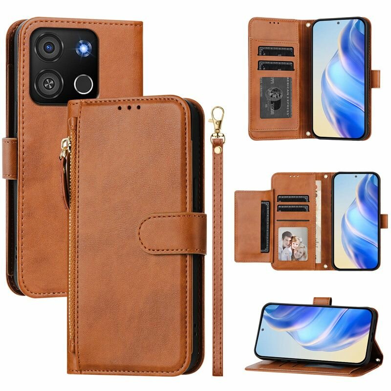 Чехол-книжка для Itel A05s и A663LC (Ител A05s и A663LC) с кошельком на молнии. Мягкий силикон, полная защита, ударостойкий, беспроводная зарядка