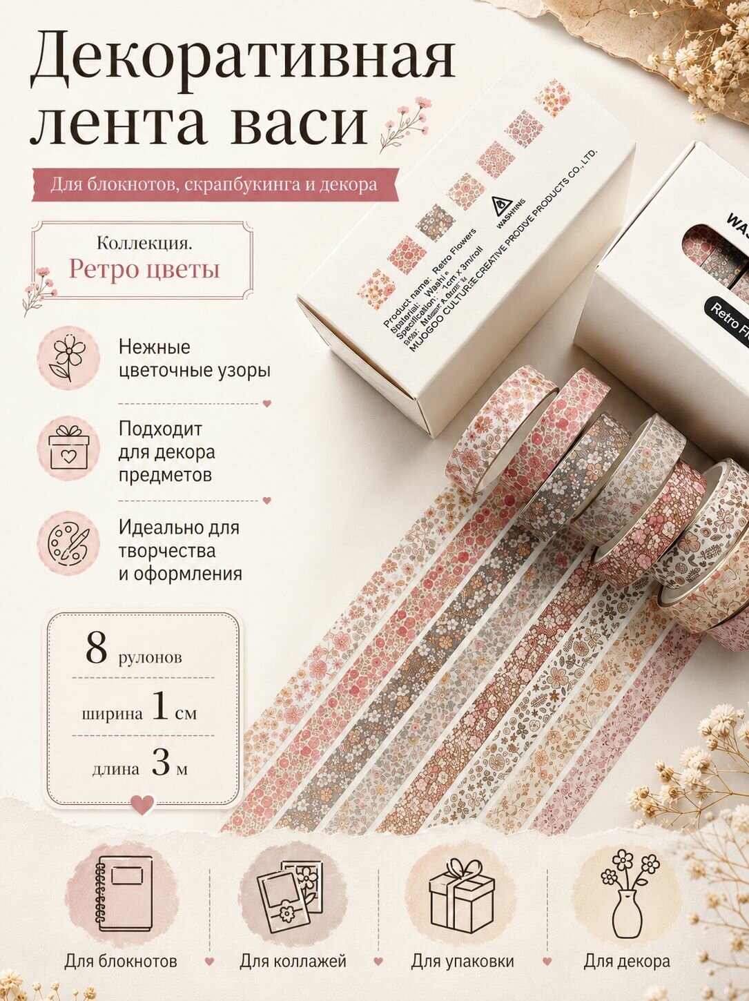 Набор декоративных лент для скрапбукинга с винтажным текстом и цветочным узором винтажные ленты цветочные ленты для скрапбукинга