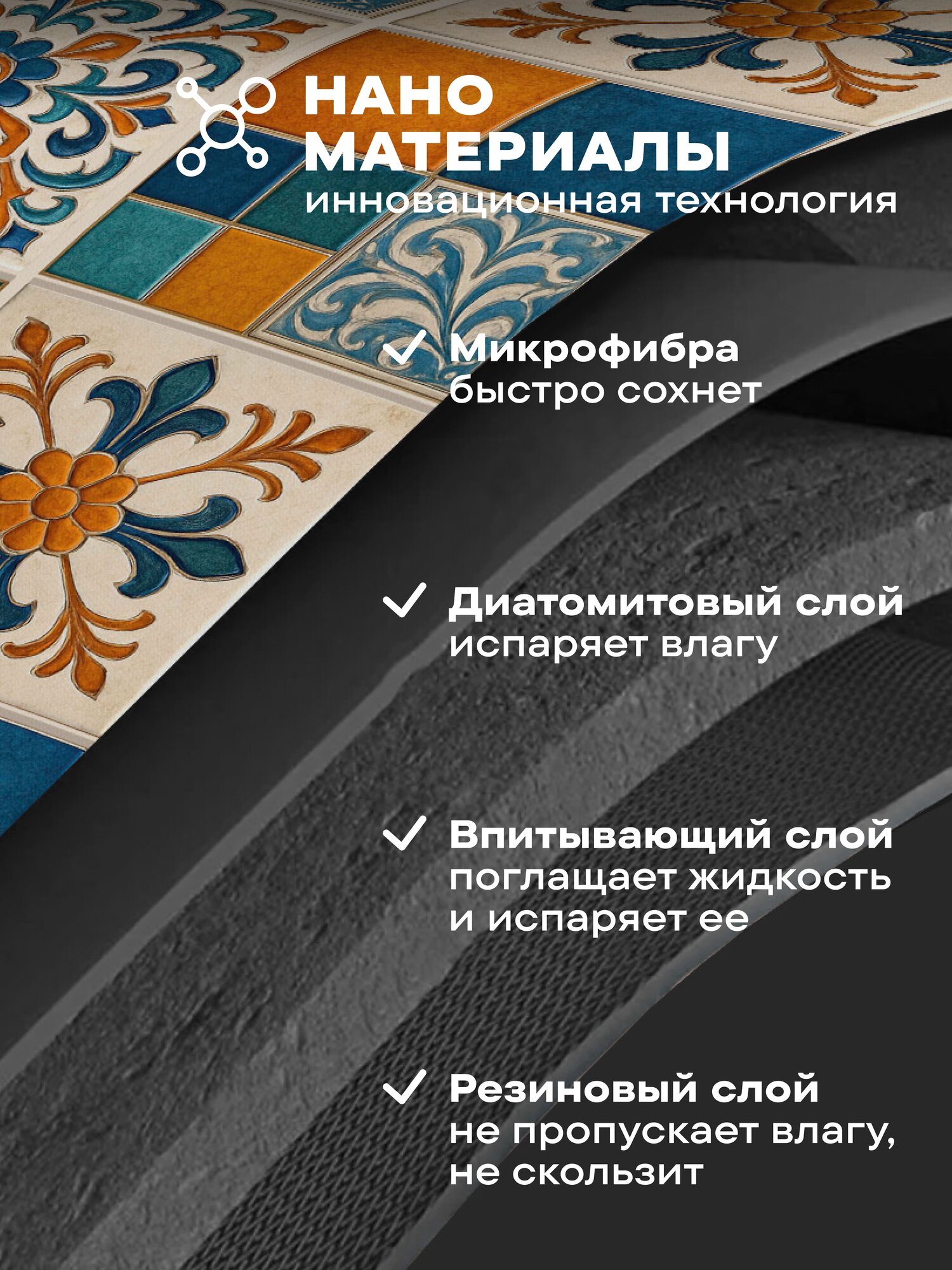 Коврик для сушки диатомит 40х50 "Унисон" Орнамент — фото 1