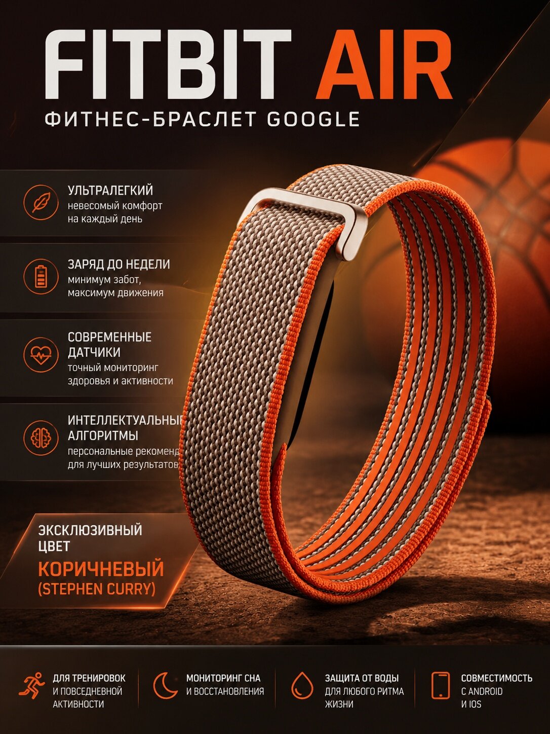 Фитнес-браслет Google Fitbit Air (2026) эксклюзив от Stephen Curry