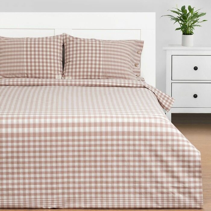 Постельное бельё Этель 1.5 сп Beige cage 155х210 см,160х240 см, 50х70-2шт, 100 жатый хлопок, 140 гр/м2