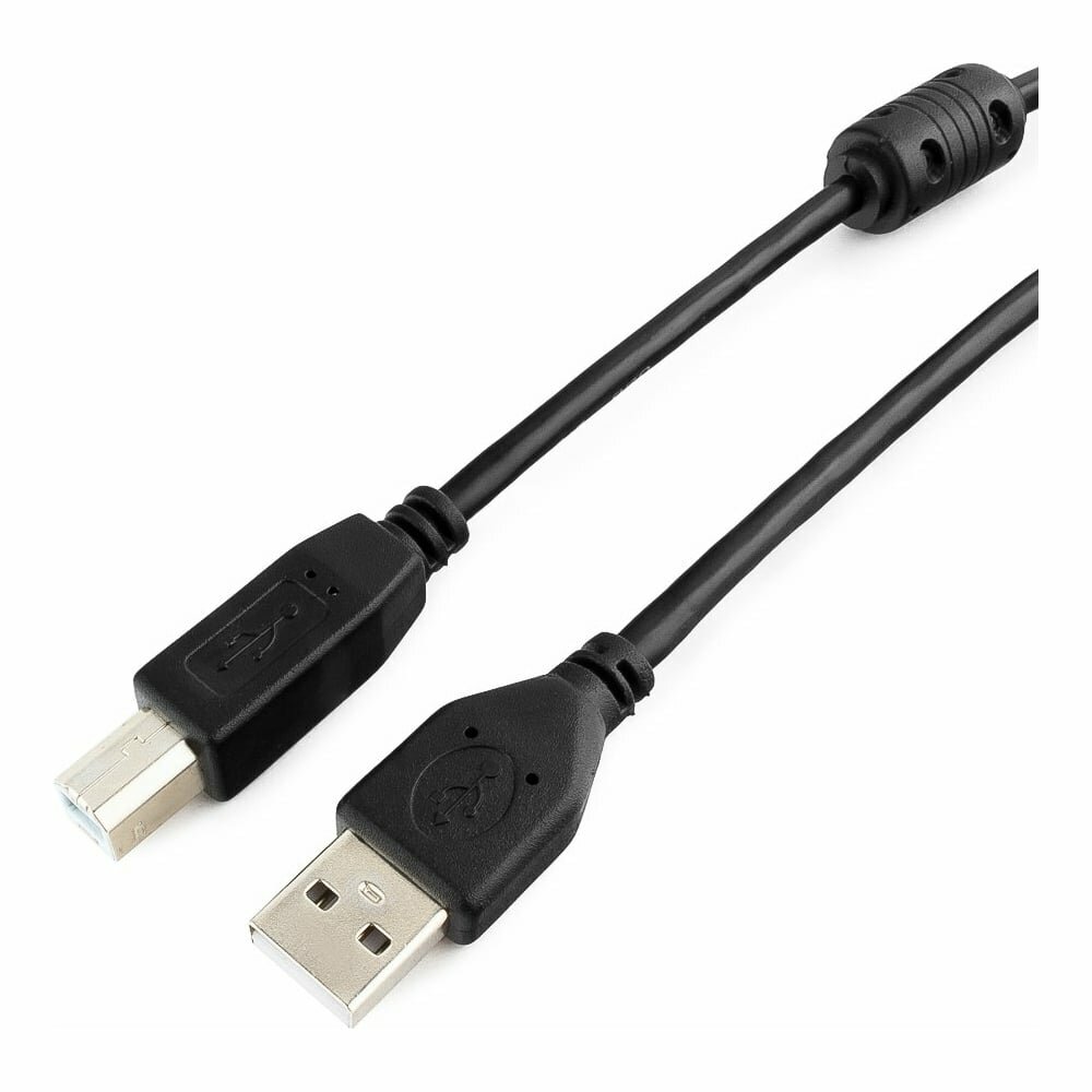 Кабель USB 2.0 Pro Cablexpert, AM/BM, 3м, экранировка, ферритовые кольца, пакет, черный CCF-USB2-AMBM-10 — фото 1