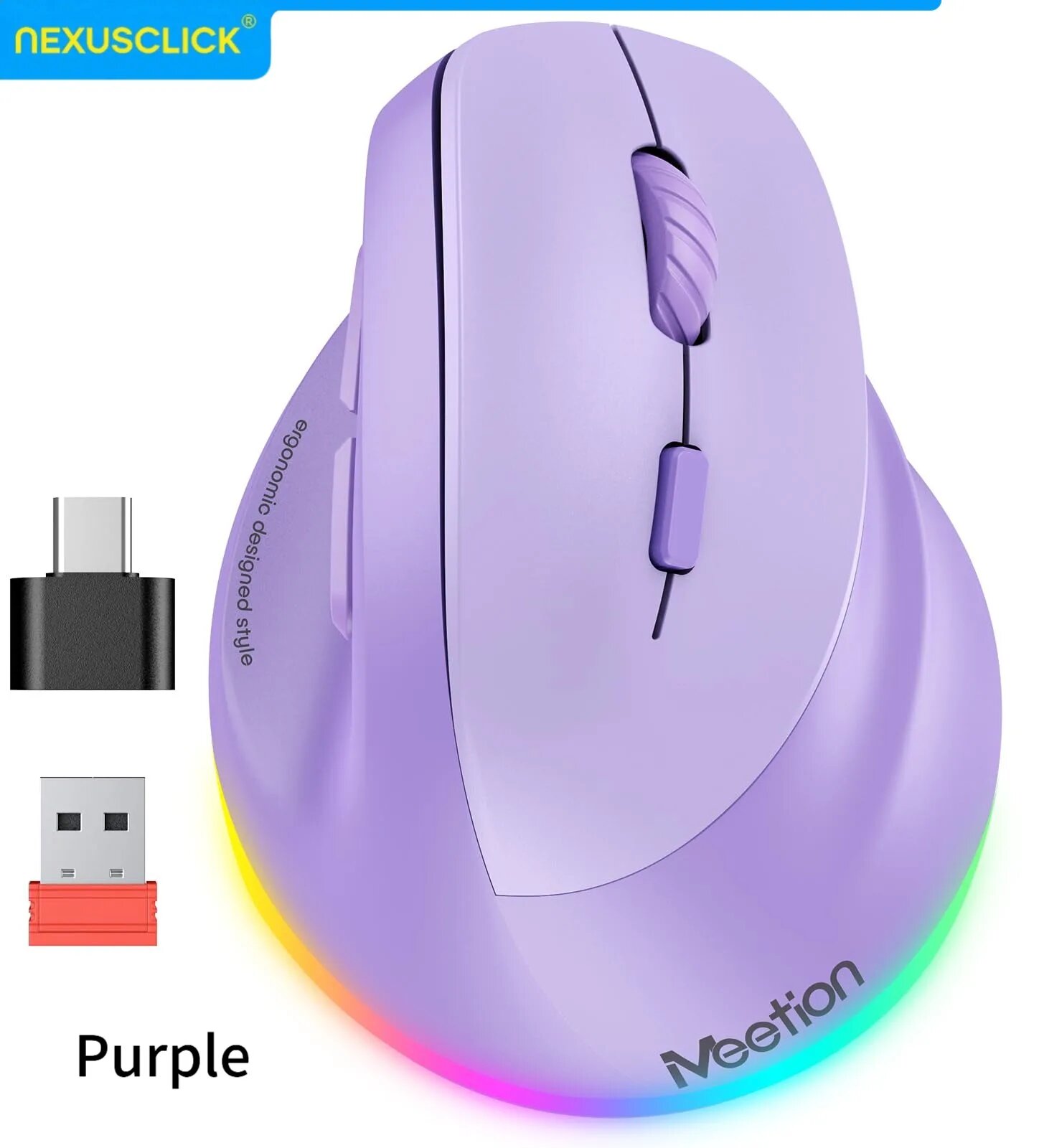 Беспроводная вертикальная мышь Meetion NexusClick 2400 DPI Фиолетовый, Purple Right Hand