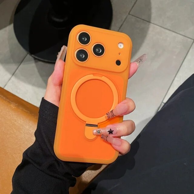 Роскошный чехол из жидкого силикона с магнитной iPhone17 Про, Оранжевый, Orange Magnetic Case