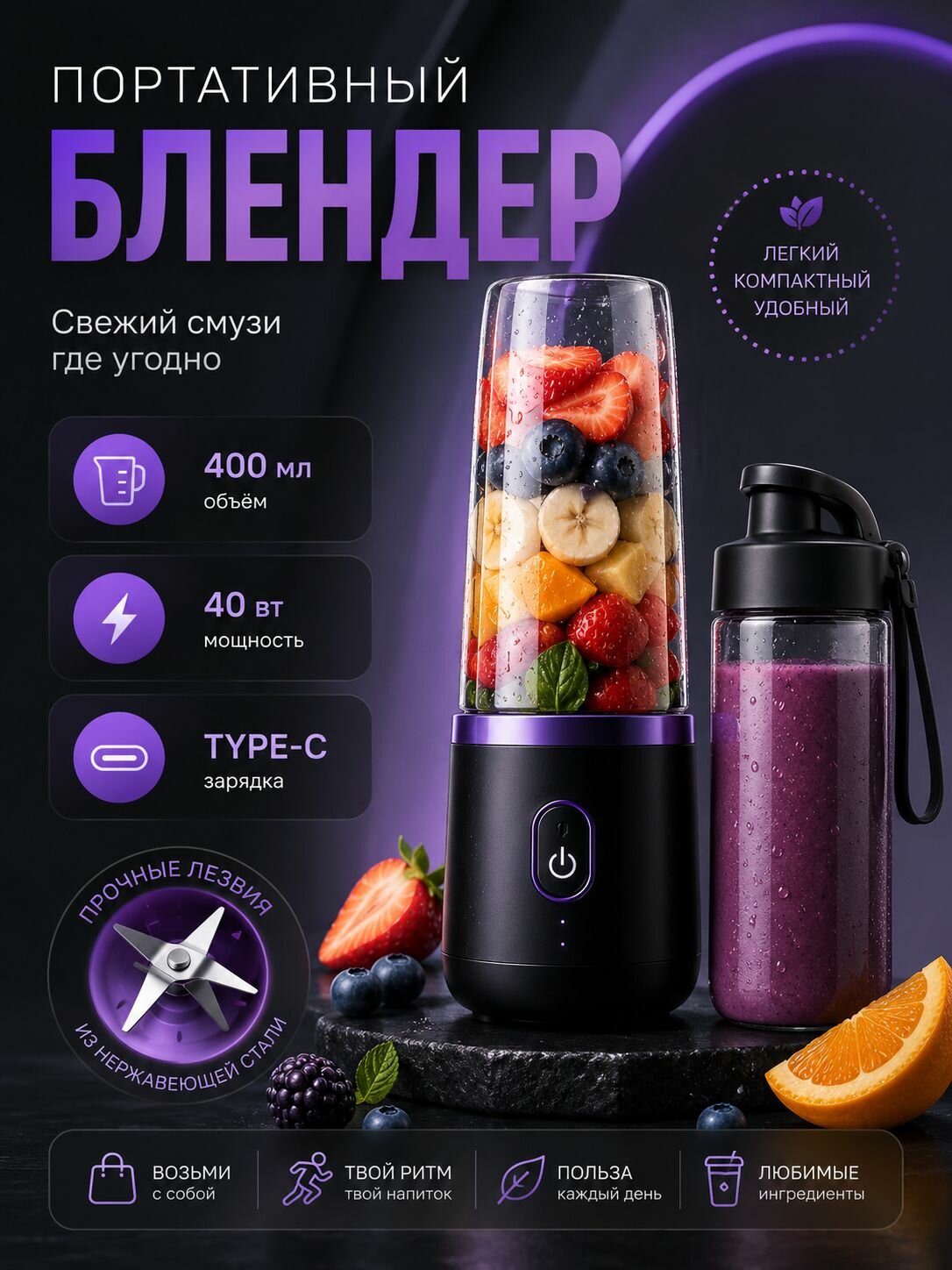 Портативный блендер 019f0ffe306f7ef6afdd6160ccd2496d, розовый