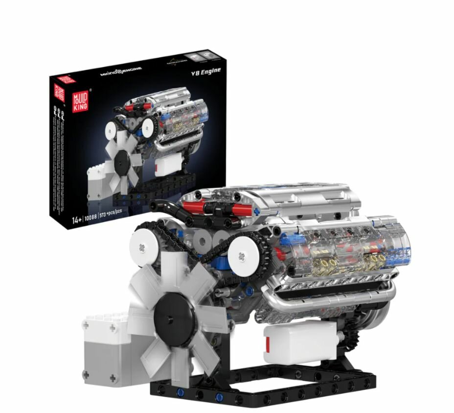Конструктор пластиковый, MOULD KING 10088, модель двигателя V8, моторный привод, 535 деталей