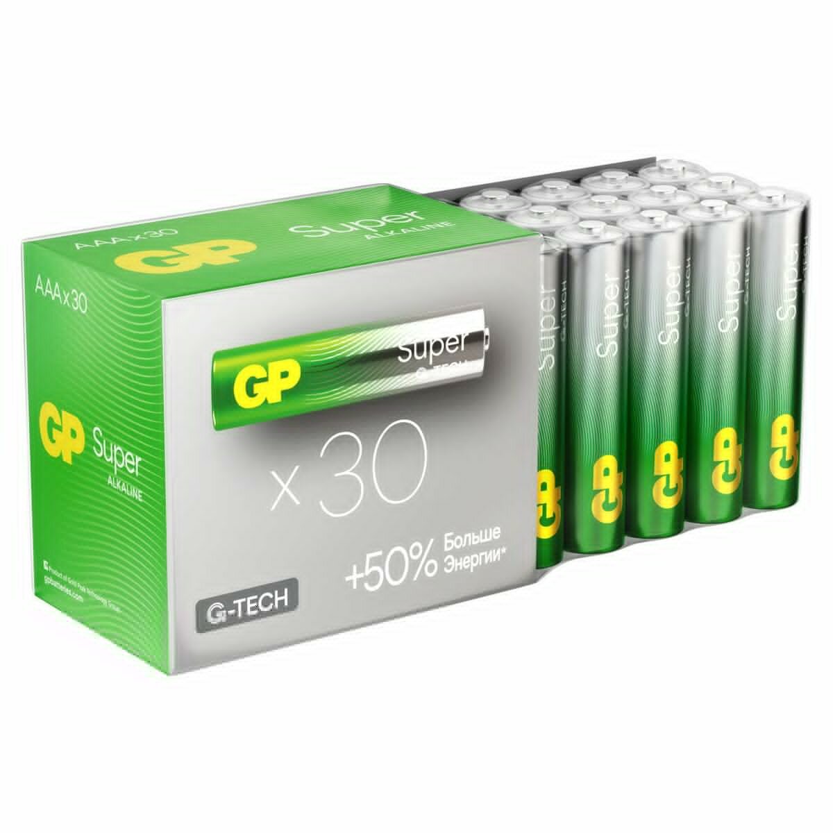 Батарейка GP Super G-Tech AAA/LR03 (24A алкалиновая, SB30, термоусадка) (GP 24AA21-2CRSWC30), 30шт.